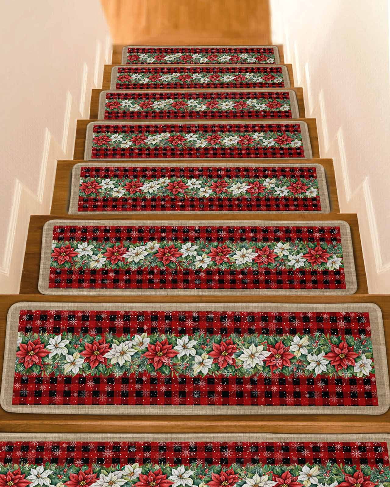 Christmas Poinsettia Stair Treads for Wooden Steps Indoor Runner Rug ...
