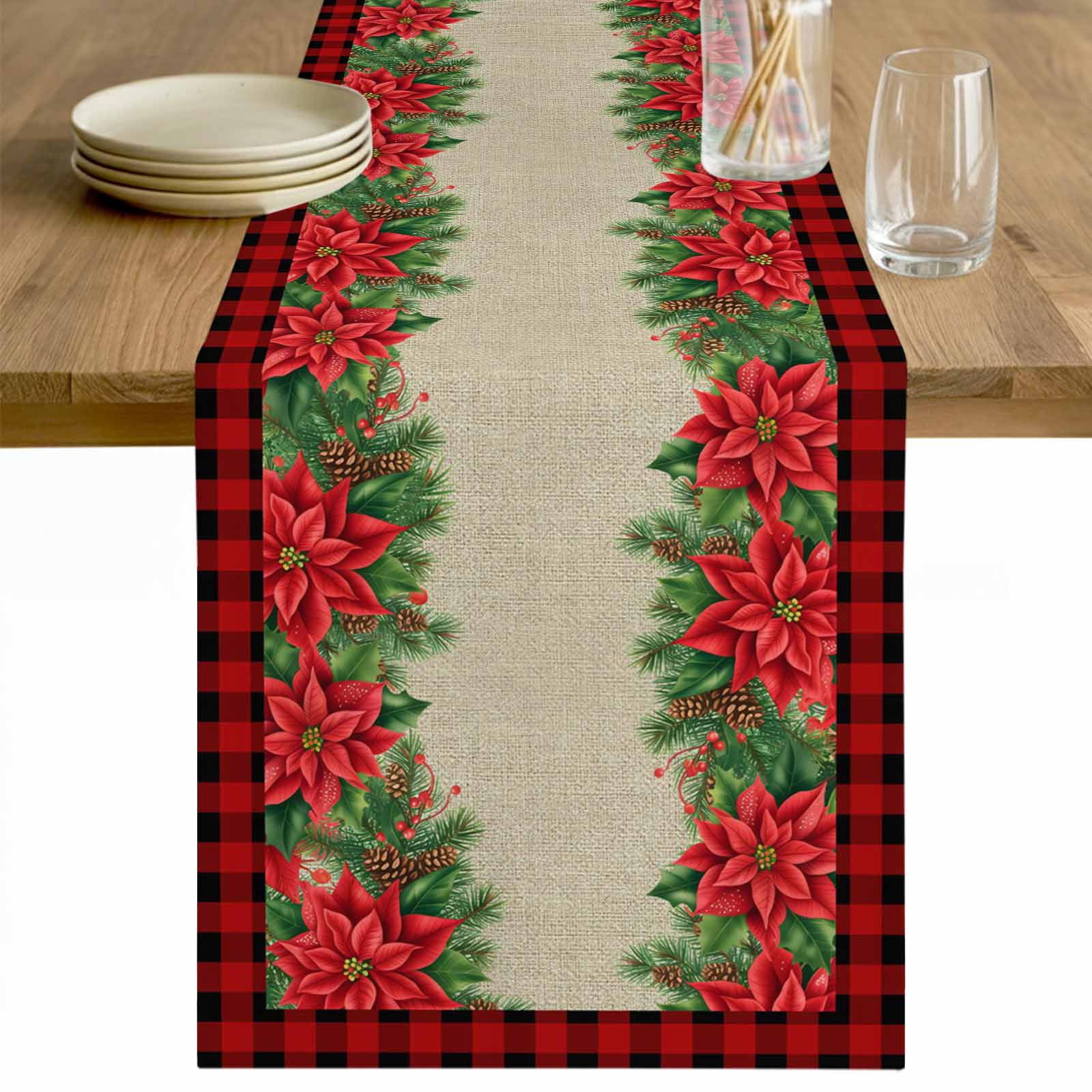 Christmas Poinsettia Table Runner 36 Inches Long Farmhouse Dress ...