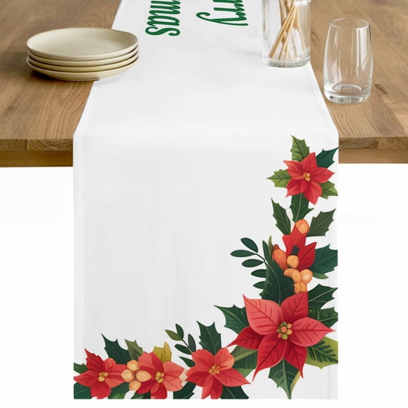 Christmas Poinsettia Table Runner 36 Inches Long Farmhouse Dress ...