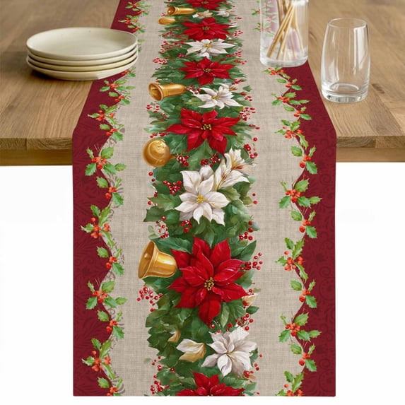 Christmas Poinsettia Table Runner 36 Inches Long Farmhouse Dress ...