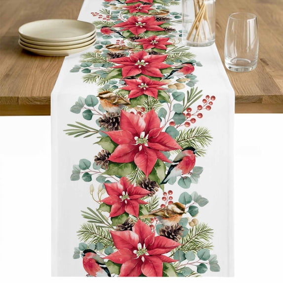 Christmas Poinsettia Table Runner 36 Inches Long Farmhouse Dress ...