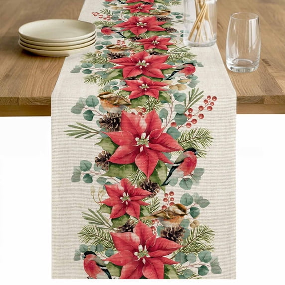 Christmas Poinsettia Table Runner 90 Inches Long Farmhouse Dress ...