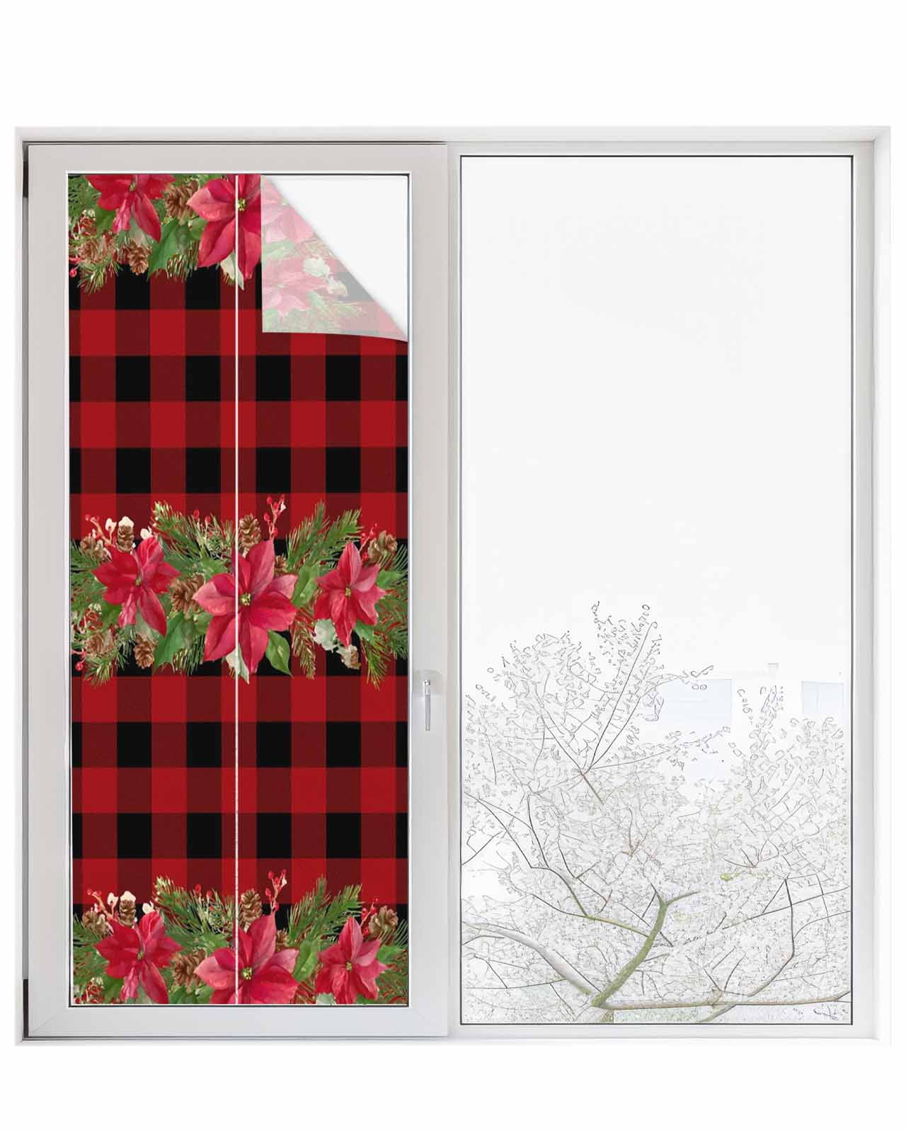 Christmas Poinsettia Window Privacy Film Stained Glass Window Film ...