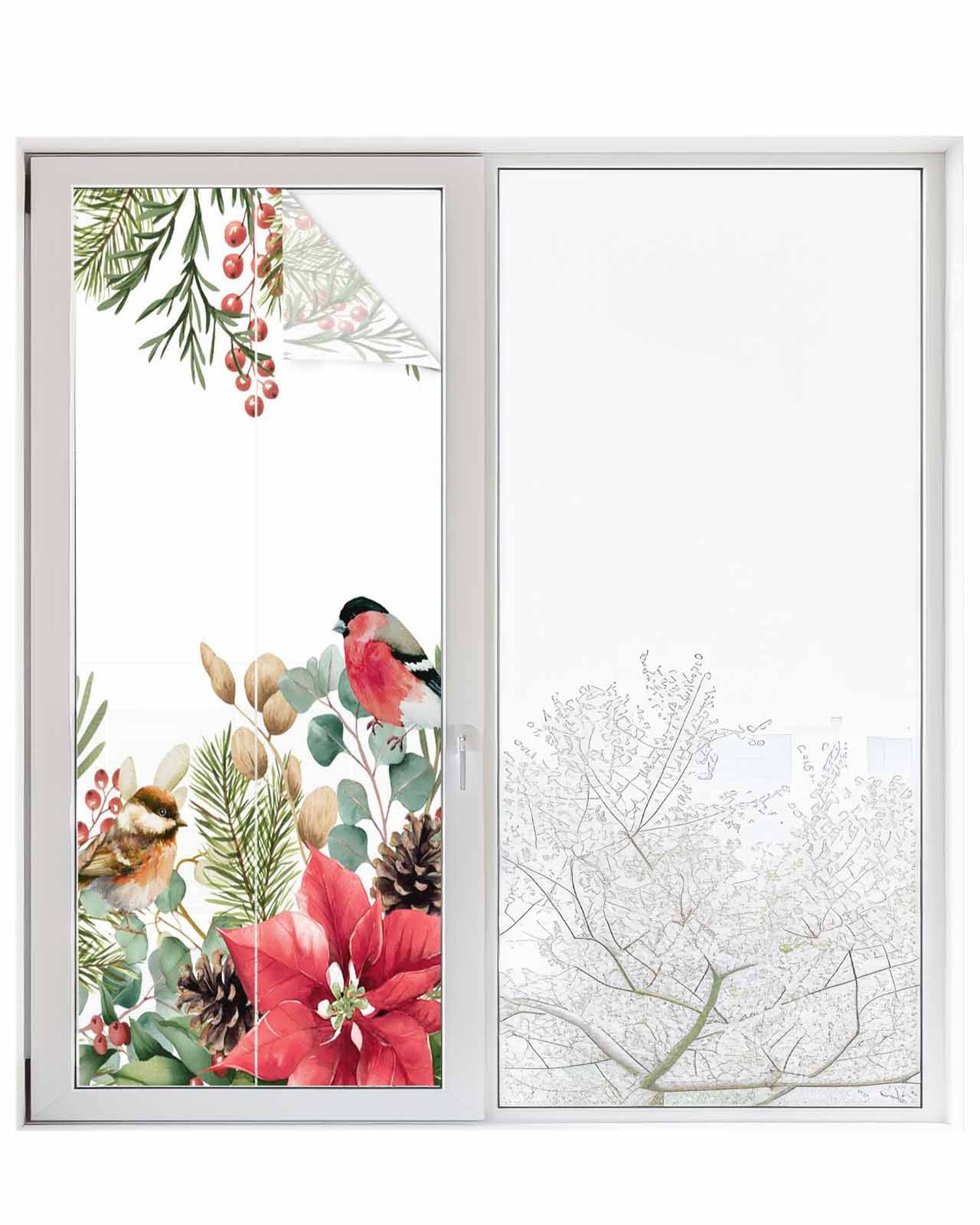 Christmas Poinsettia Window Privacy Film Stained Glass Window Film ...