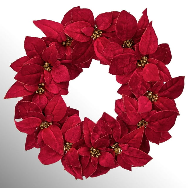 Christmas Poinsettia Wreath Red 22"W x 4"D x 22"H - Walmart.com