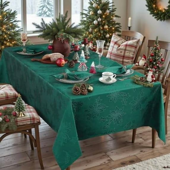 Christmas PoinsettiaTablecloth Rectangle, 60 x 102 inch Jacquard ...