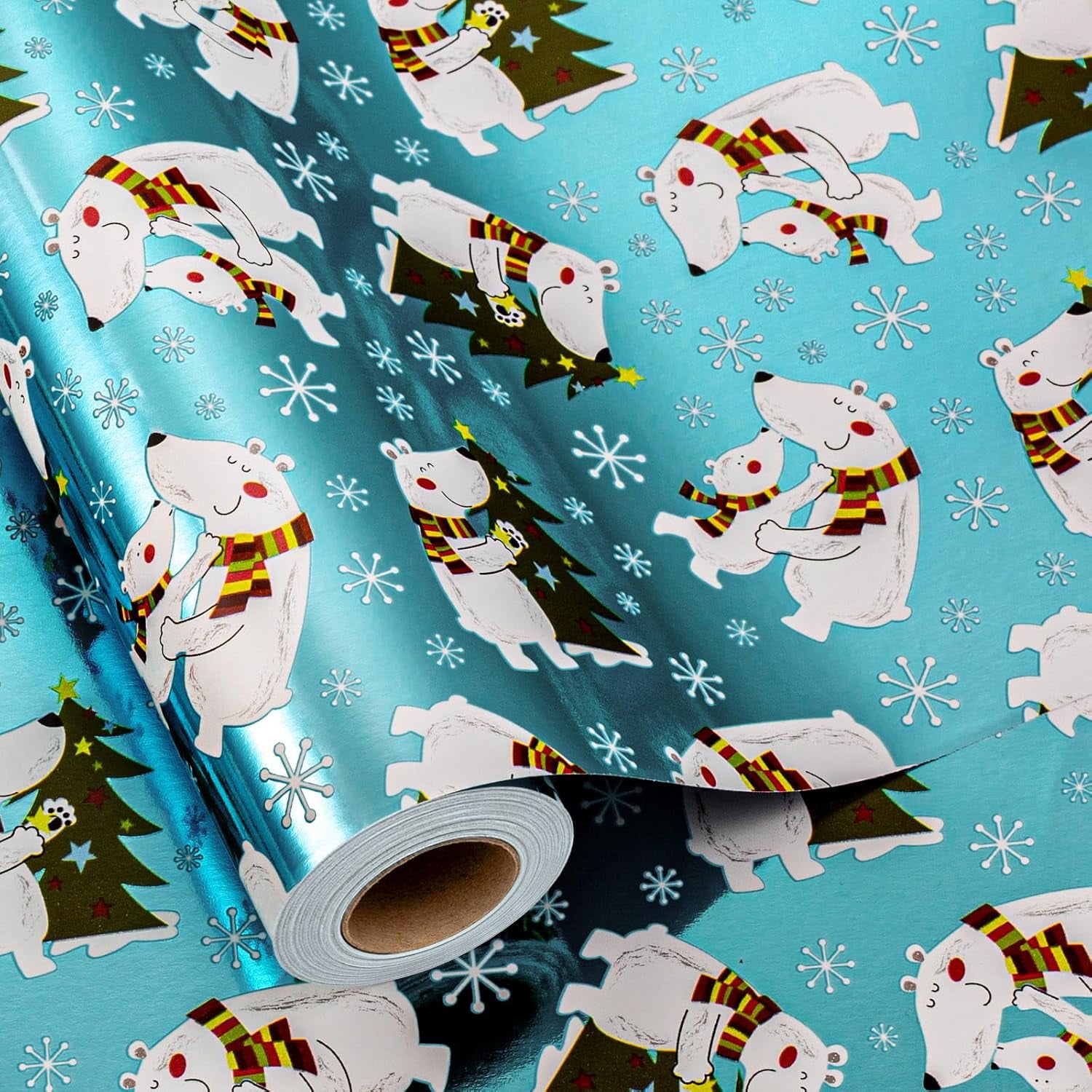 Christmas Polar Bear Wrapping Paper - 17 Inch X 33 Feet - Blue Cute ...