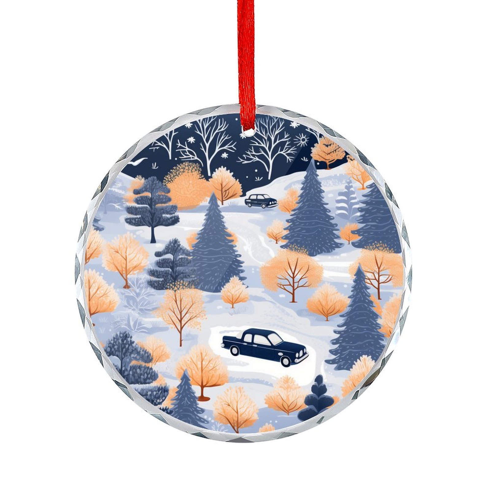 Christmas Police Car And Snow Crystal Glass Ornament Kids Boys Car ...