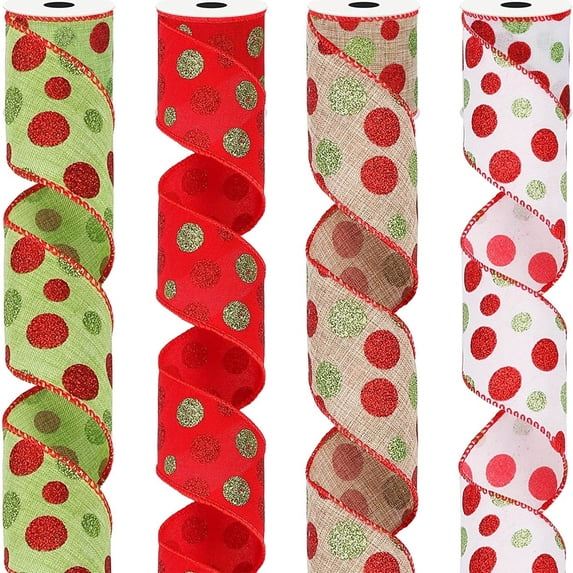 Christmas Polka Webbing Diy Ribbon 4Pc 6.5Cm Wide 4.55M Long For Gift ...