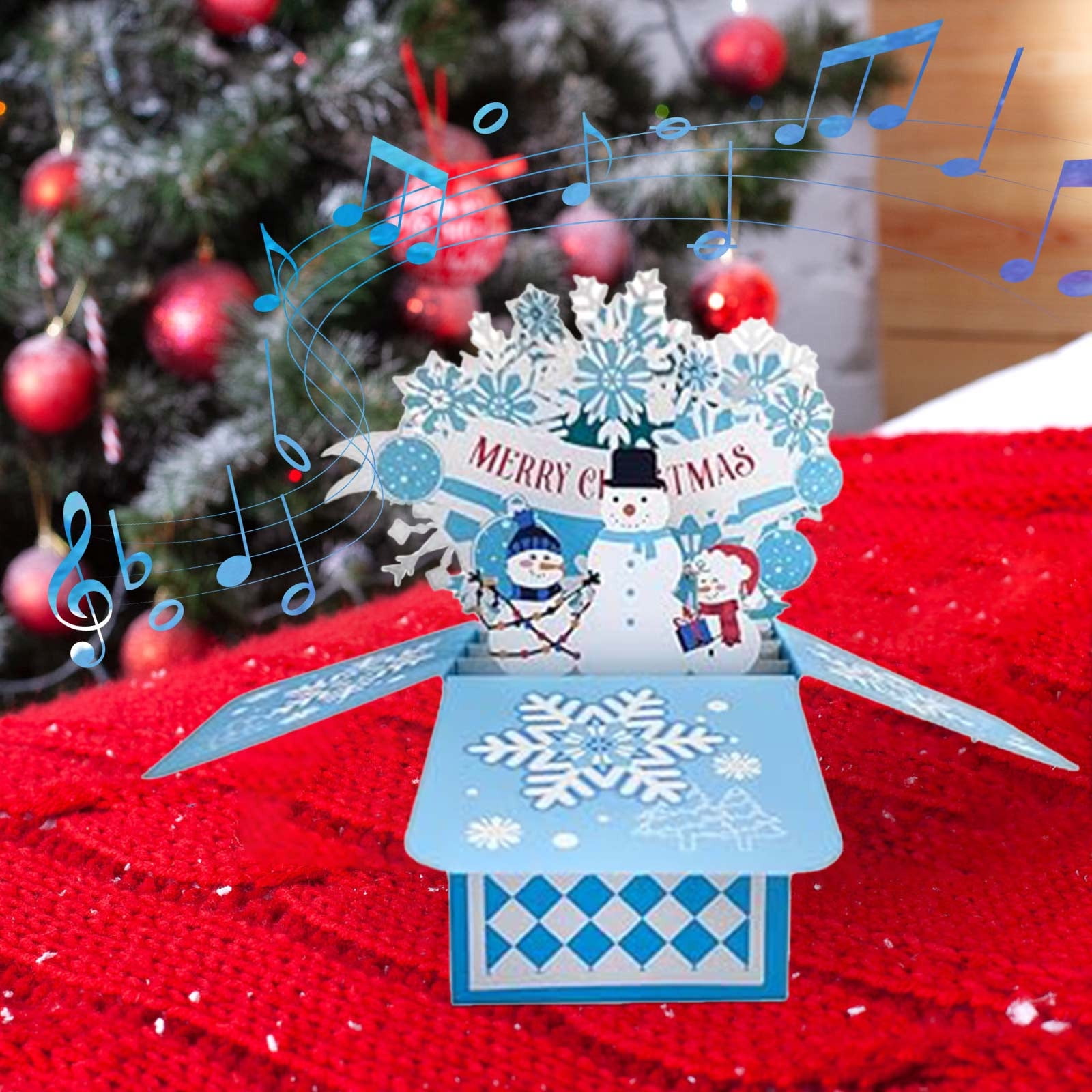 Christmas Pop Up Cards with Music and Light,Blue Glitter Snowflakes ...