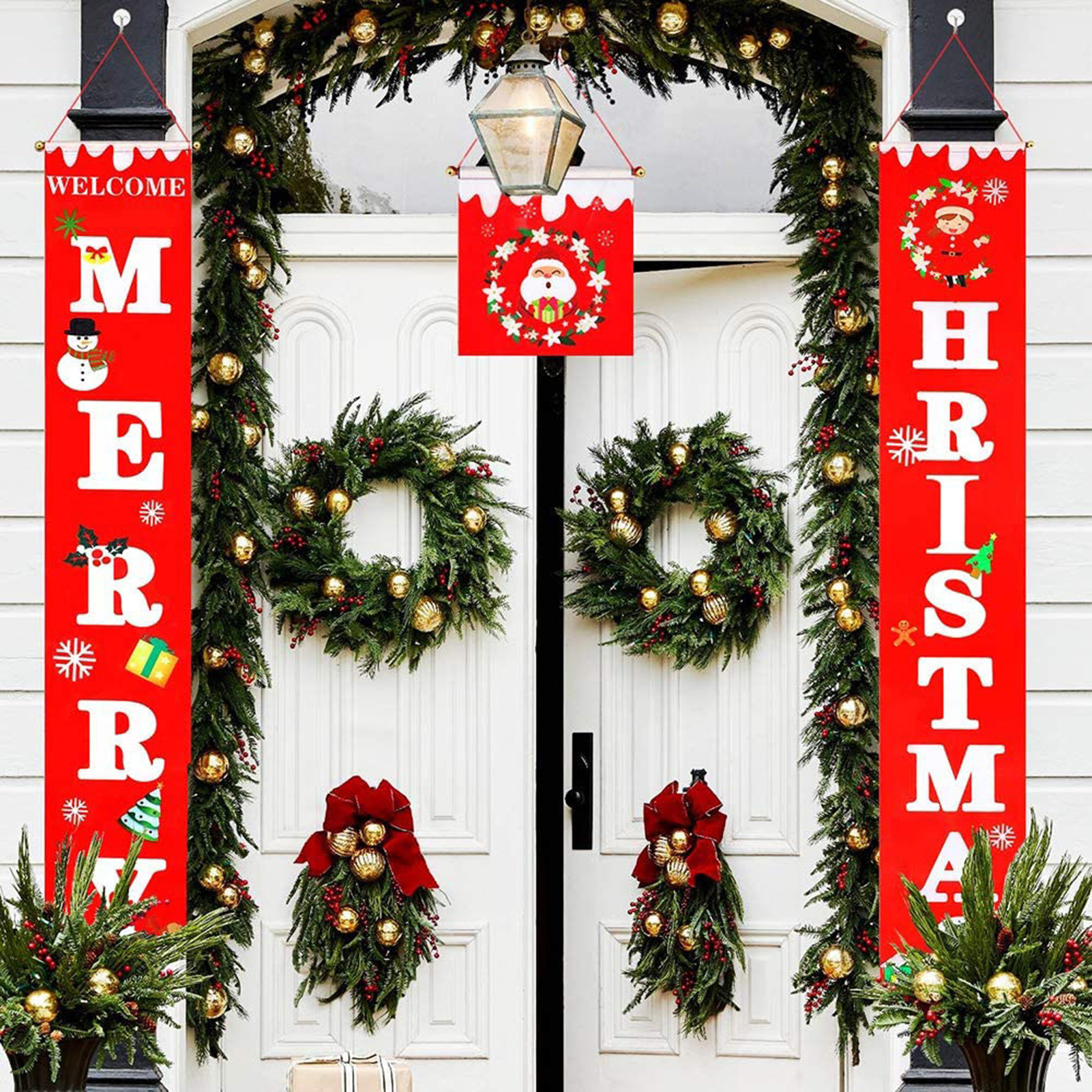 Christmas Porch Banners, Merry Christmas Happy New Year Porch Sign ...