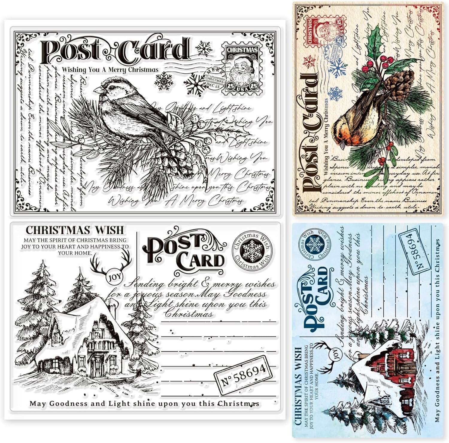Christmas Postcard Postage Transparent Clear Stamps Retro Text ...