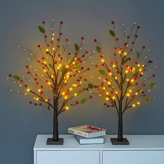Christmas Pre-Lit Artificial Red Berry Blossom Bonsai Tree – 24 LED ...