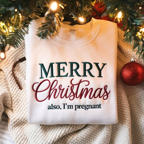 Christmas Pregnancy Announcement Embroidered Sweatshirt, Pregnancy ...