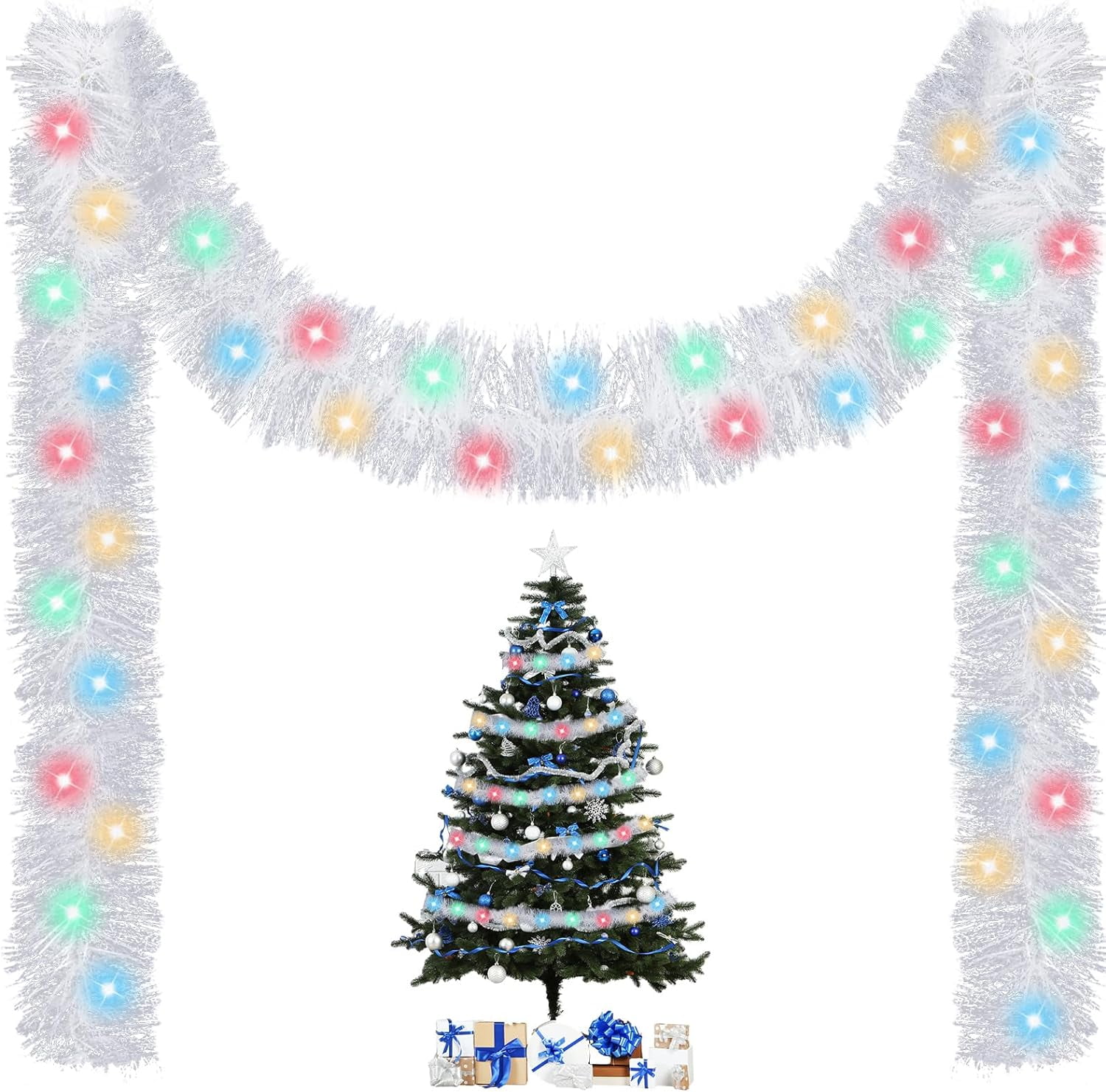 Christmas Prelit Tinsel Garland, 6.6 Ft Hanging Garland with ...