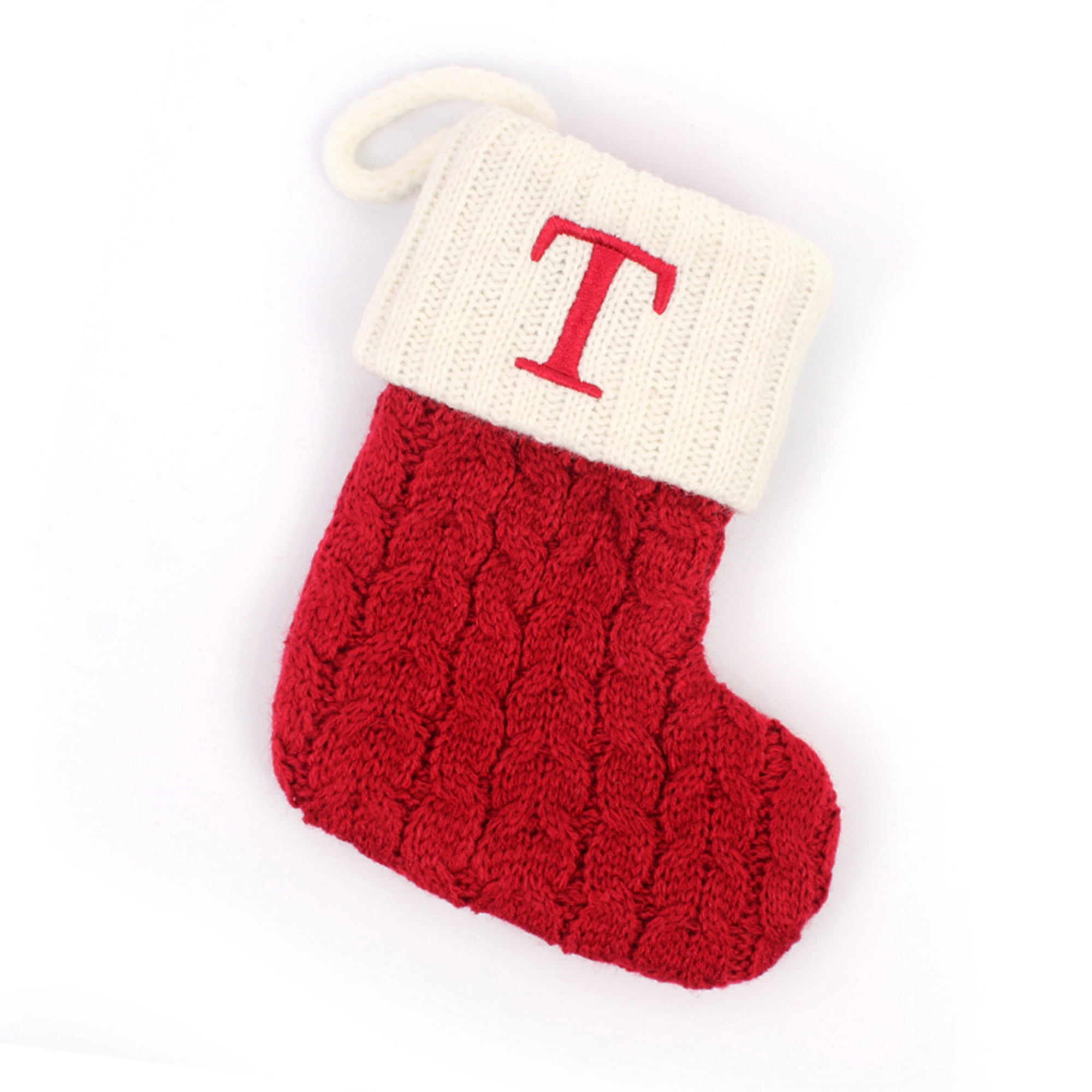 Christmas Present Sock, Lettering Initials Snowflake Pattern Knit ...
