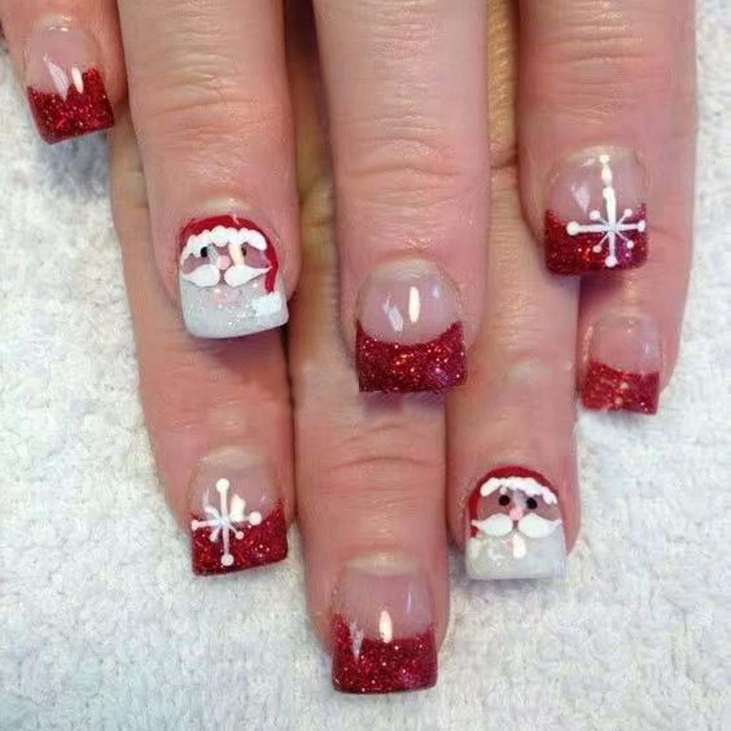 Christmas Press on Nail Short Square Fake Nails Red French Tip Press ...