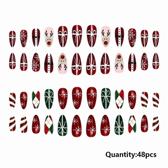 Christmas Press on Nails Long Coffin Fake Nails Red Glue on Cute Bow ...