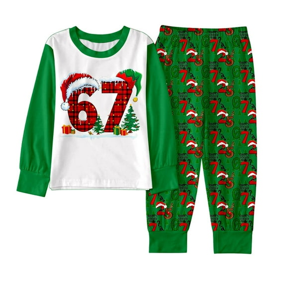 Christmas Print Flannel Pajama Girls Long Sleeve Top Pants Two Piece ...