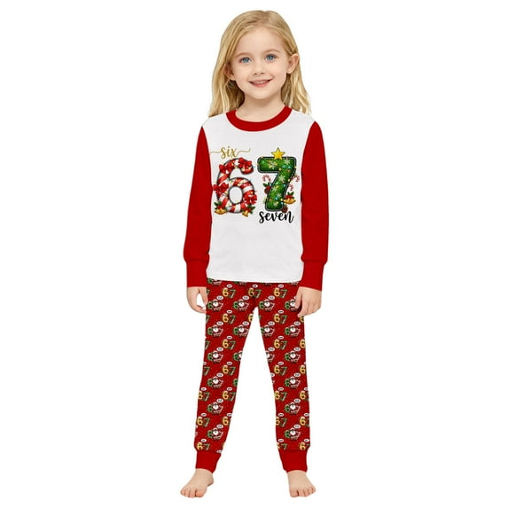 Christmas Print Flannel Pajama Girls Long Sleeve Top Pants Two Piece ...