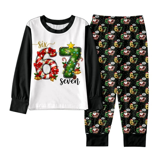 Christmas Print Flannel Pajama Girls Long Sleeve Top Pants Two Piece ...
