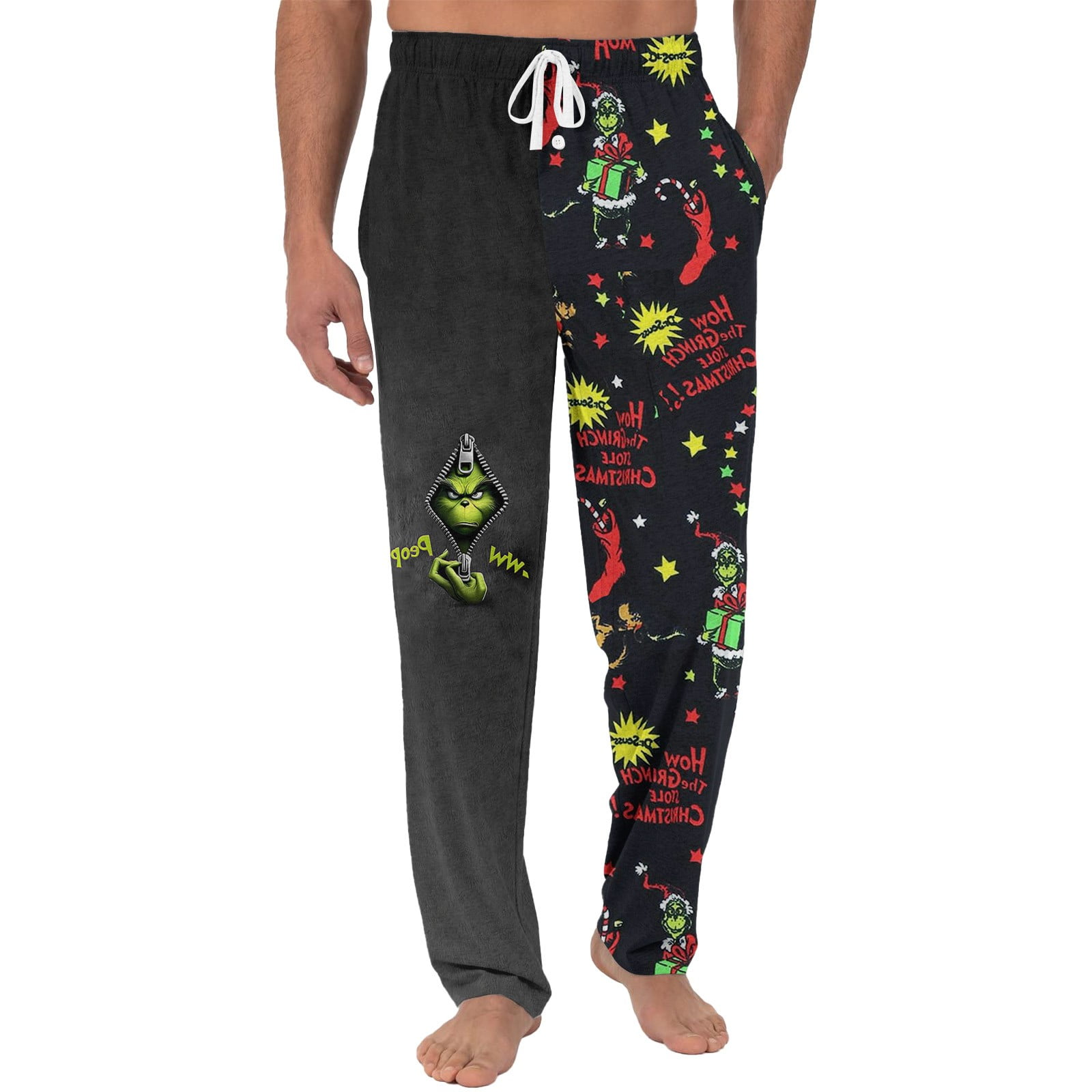 Christmas Print Grinch Stole Pants Mens Relaxed Fit Winter Christmas ...
