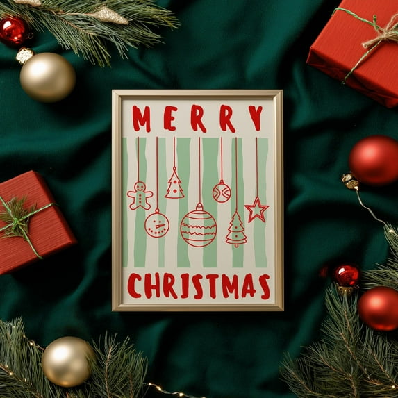 Christmas Print "Merry Christmas" Santa Minimalist Vintage Retro Funny ...