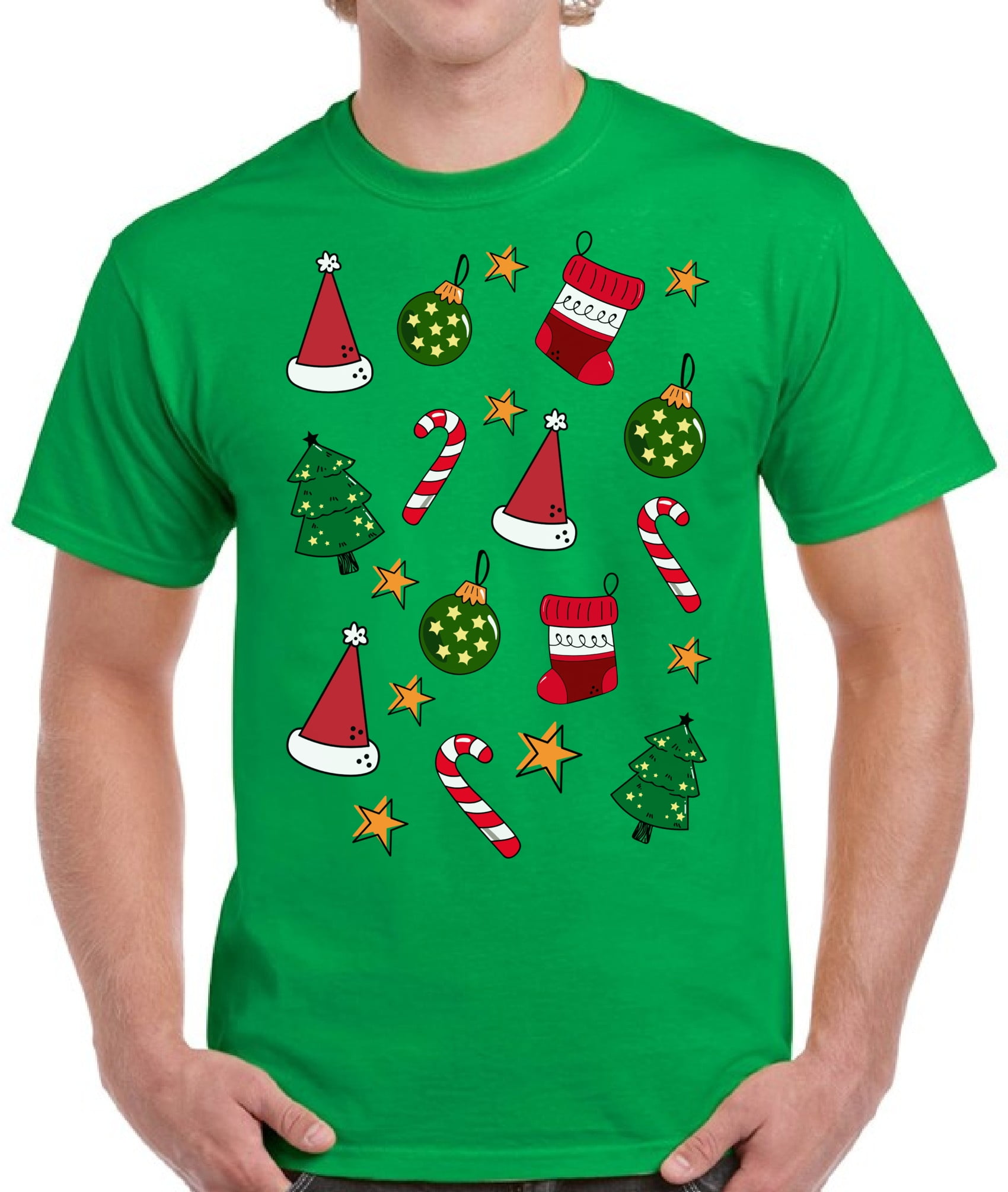 Christmas Print T Shirt for Men Xmas Hat Tree Candy - S M L XL 2XL 3XL ...