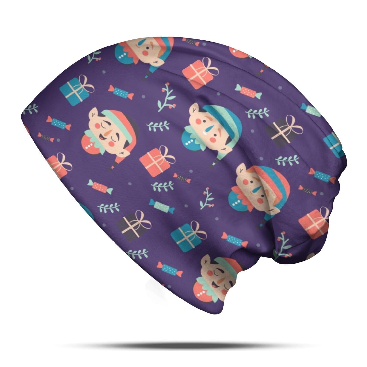 Christmas Printed Beanie Hat – Soft Stretchy Polyester Winter Cap, Warm ...