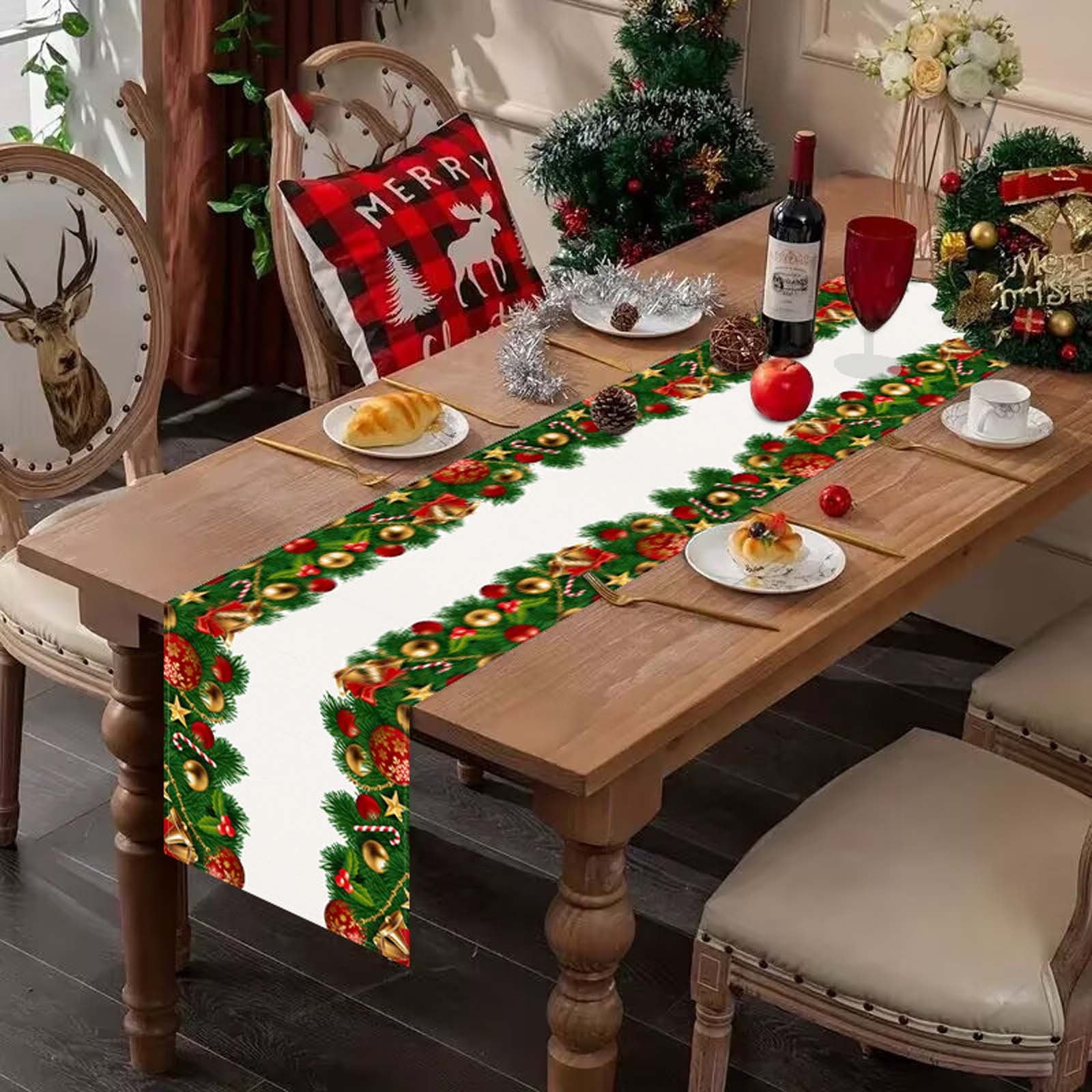 Christmas Printed Table Flag, Festive Tea Flag Tablecloth Mat, Home ...