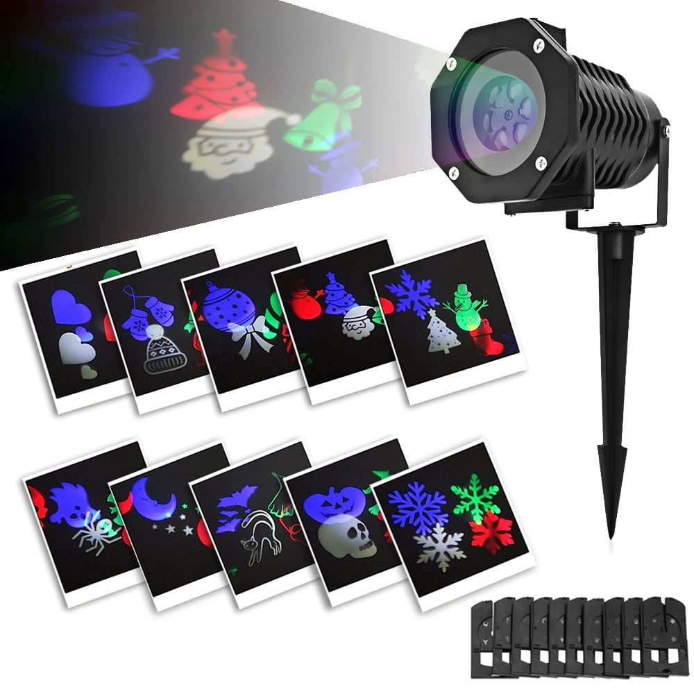Christmas Projection Lights Rotating Multicolor Slide Waterproof ...