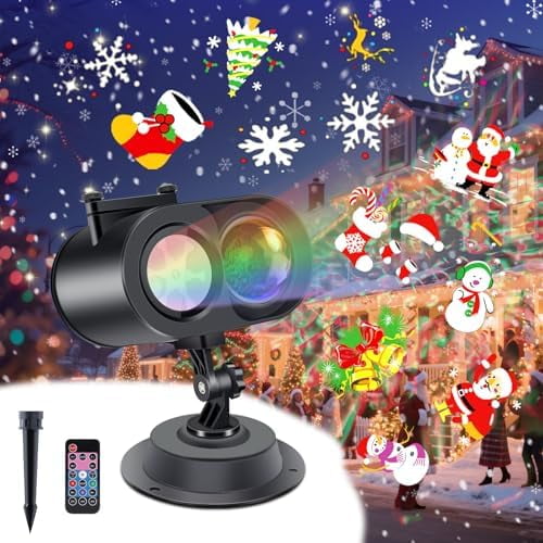 Christmas Projector Lights Outdoor, 2-in-1 HD Moving Pattern Holiday ...
