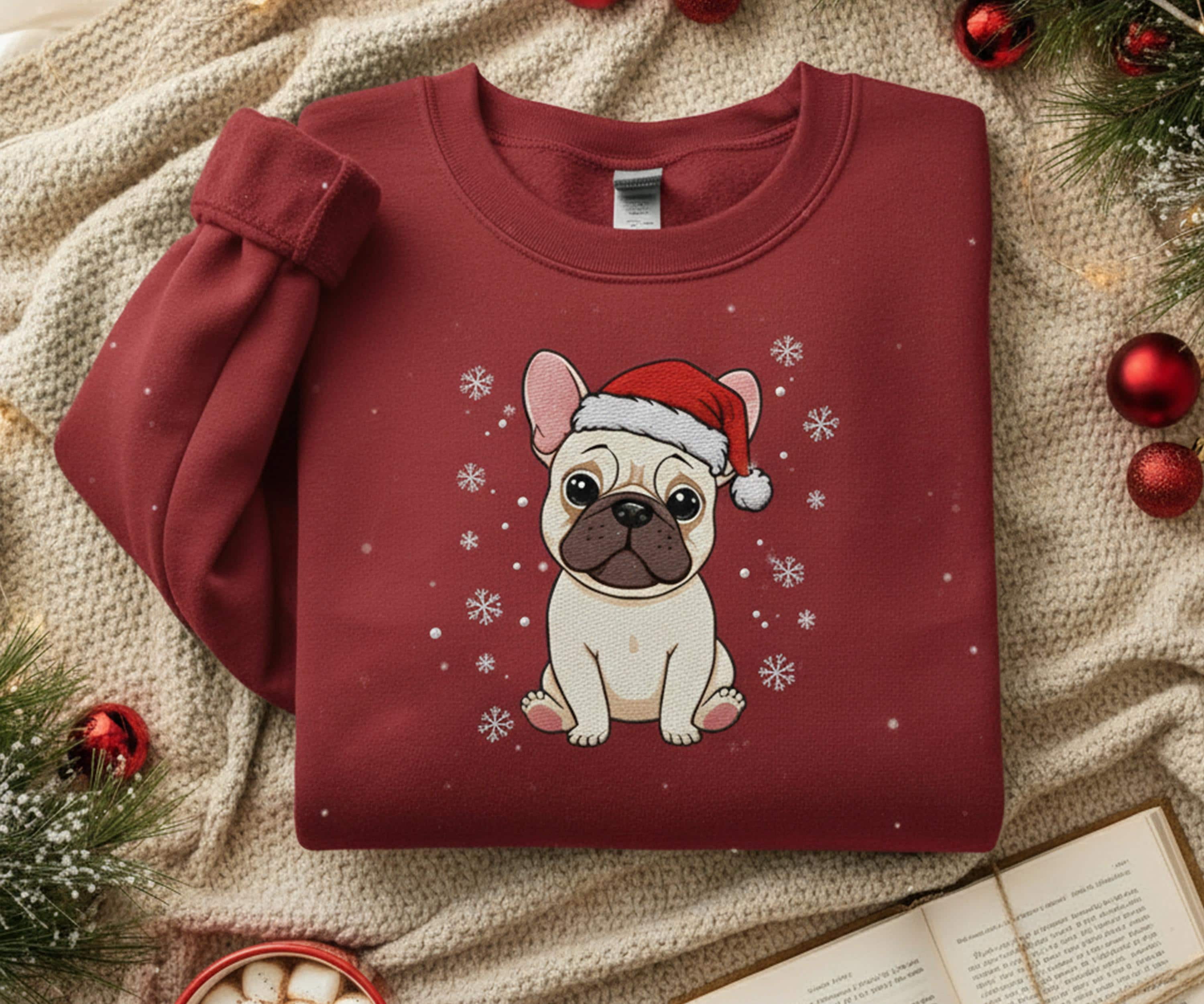 Christmas Pug Embroidered Sweatshirt, Cute Holiday Dog Lover Sweater ...