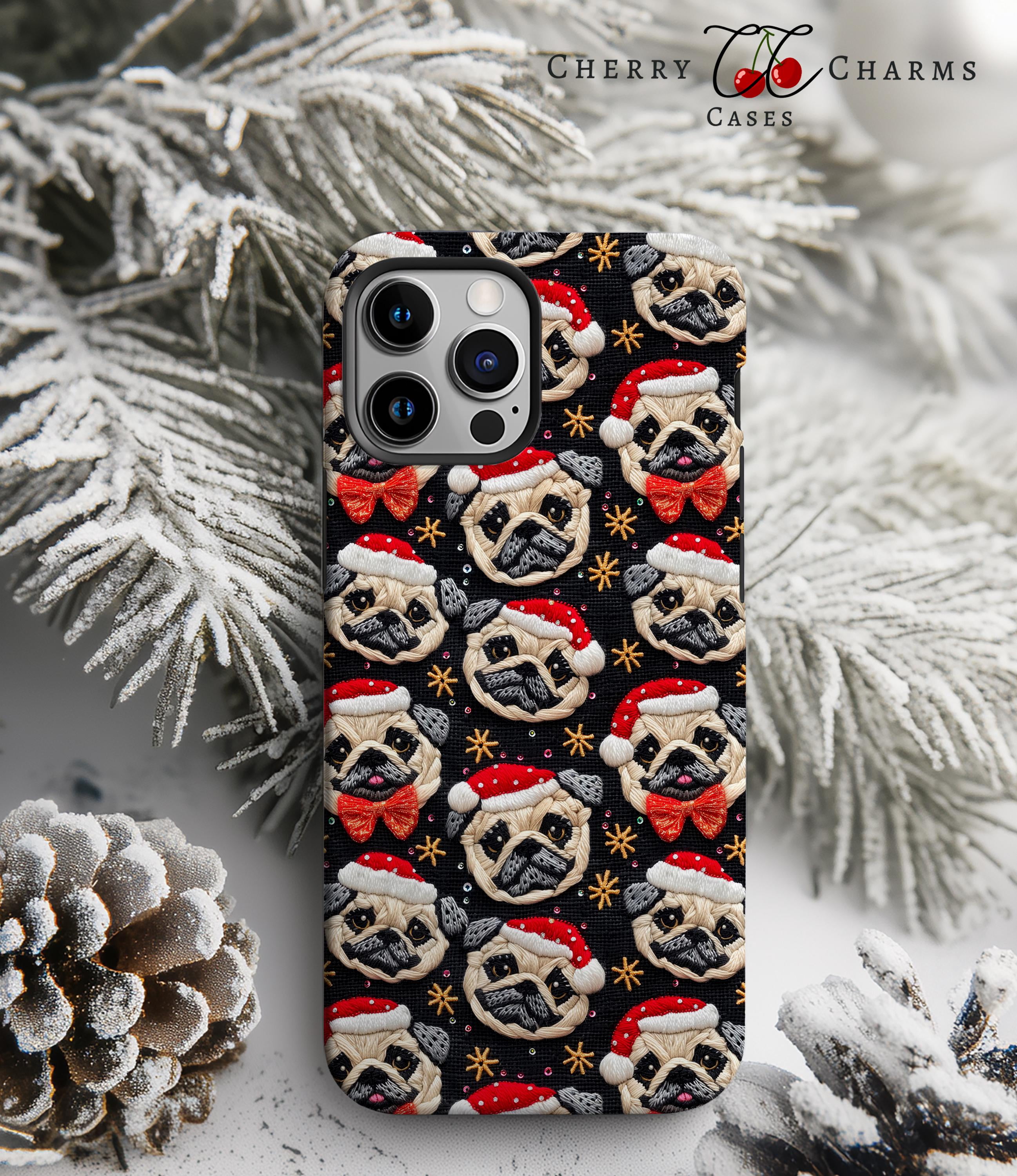 Christmas Pug Holiday Dog Lover Gift Case for iPhone 17 through 11 Pro ...