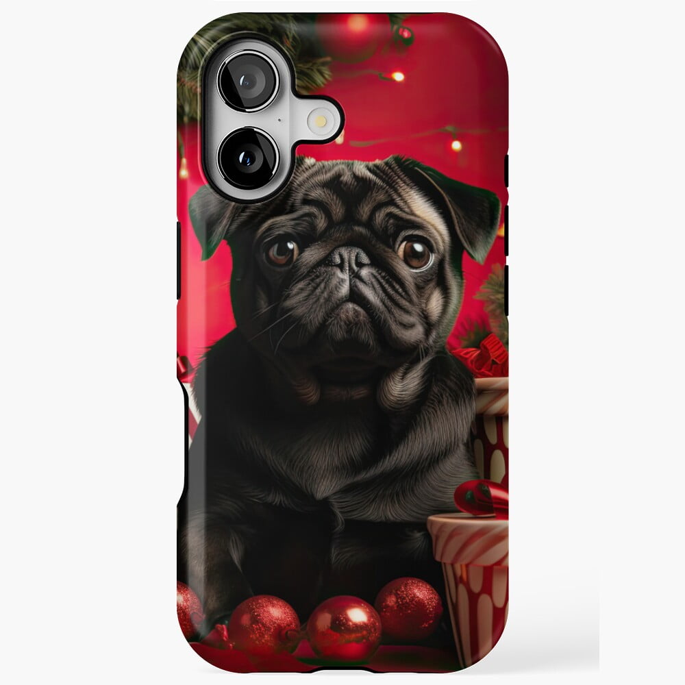 Christmas Pugs Two Cute Dogs Winter Festive Scene with iPhone 17 16 15 ...