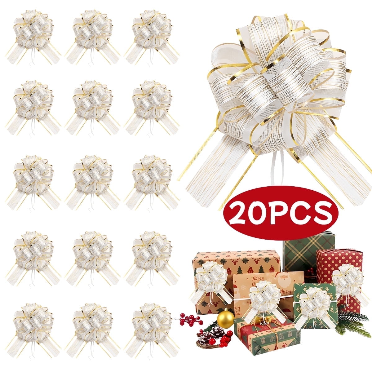 Christmas Pull Bows Christmas Bows for Gift Wrapping Bows Ribbon Wrap Accessory for Present ...