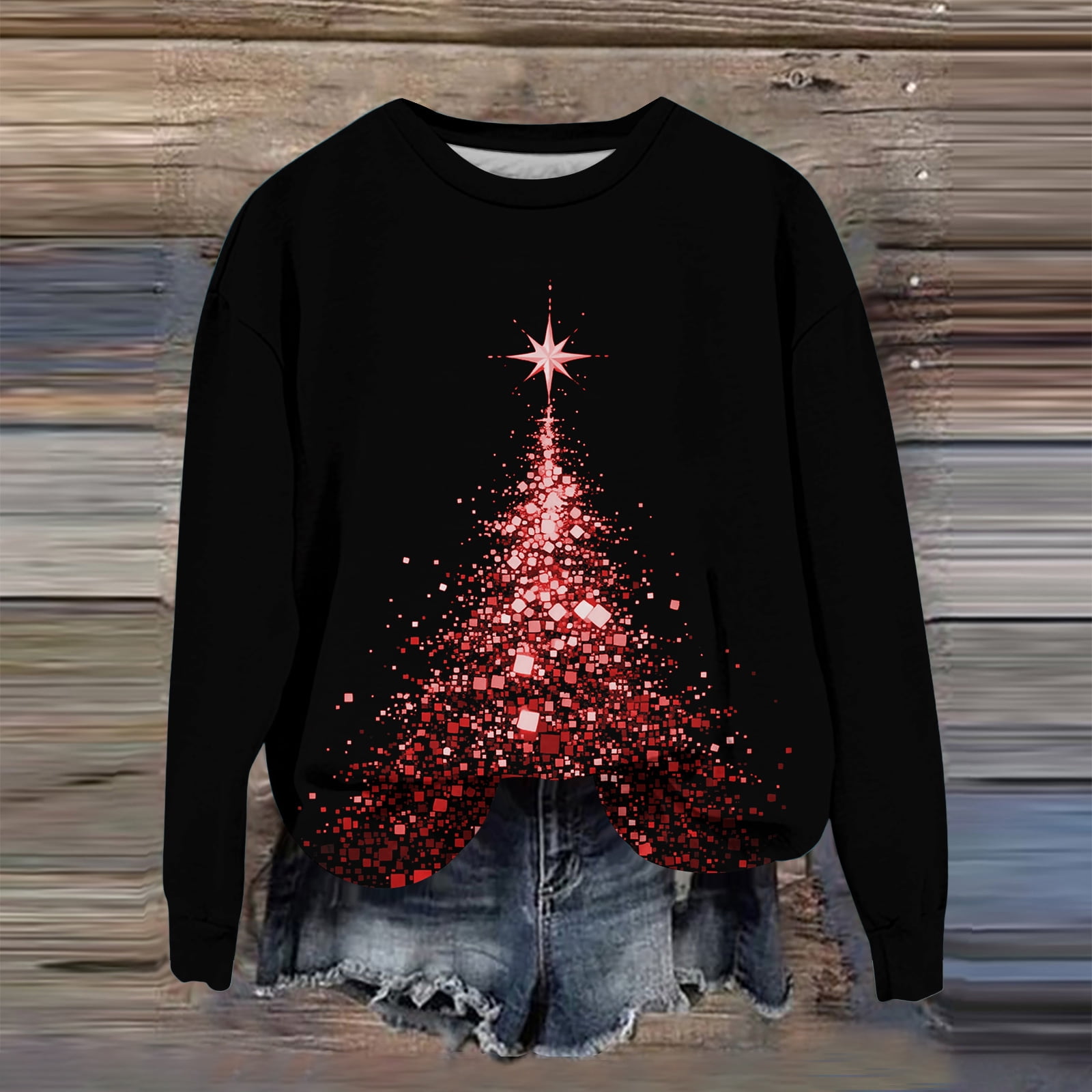Christmas Pullover for Women Cute Xmas Tree Graphic Long Sleeve Shirt ...