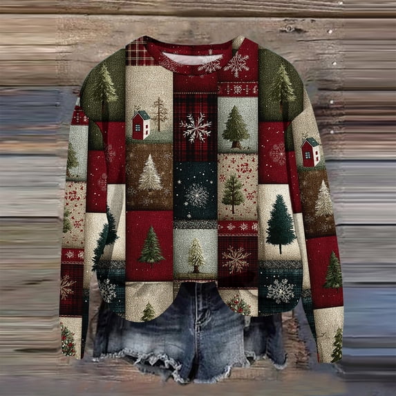 Christmas Pullover for Women Oversized Crewneck Pullover Long Sleeve ...