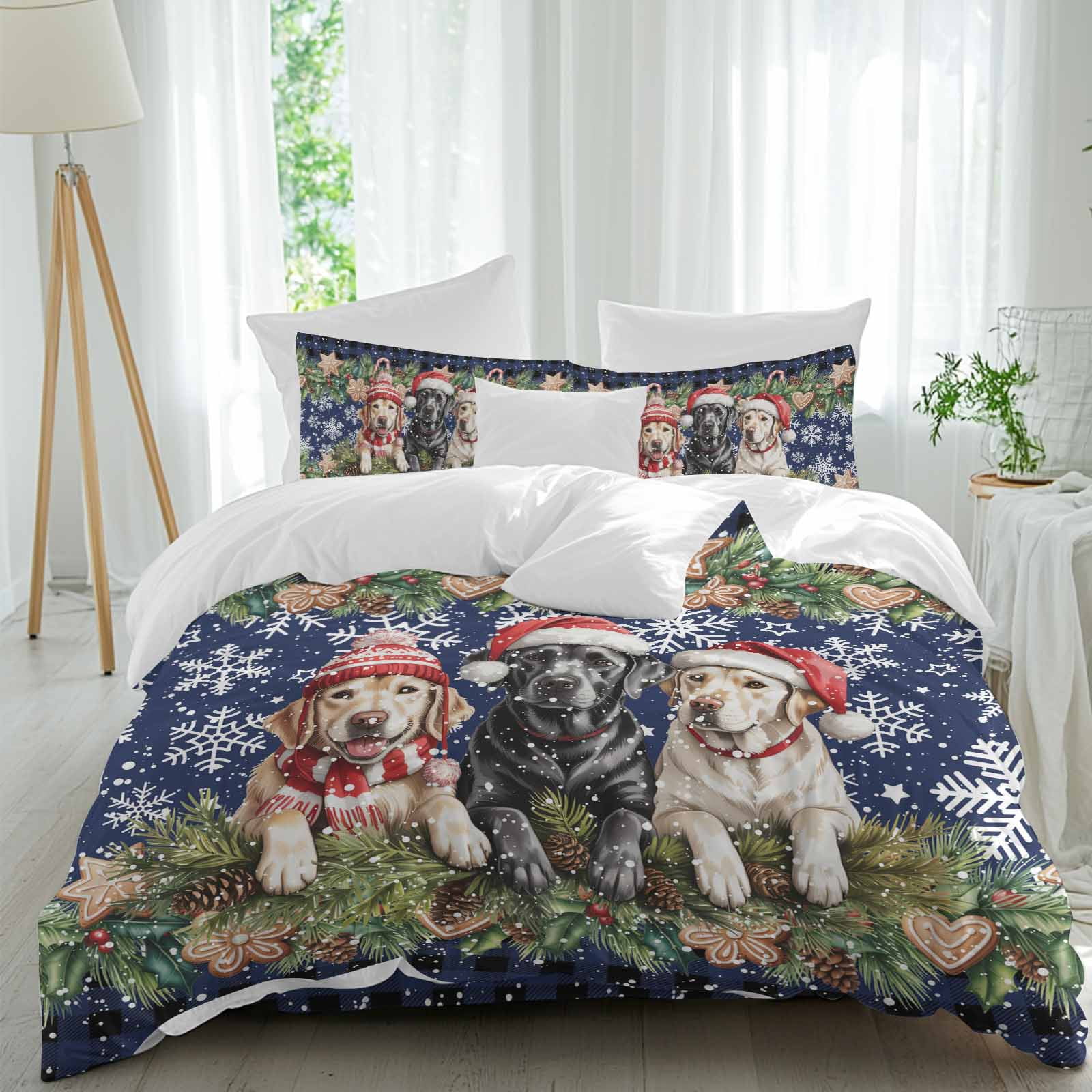 Christmas Puppy Comforter Set Twin Size, Dogs Gingerbread Pine ...