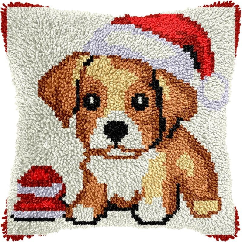 Christmas Puppy Dog Latch Hook Pillows Kits Cushion Pillow Cover with ...