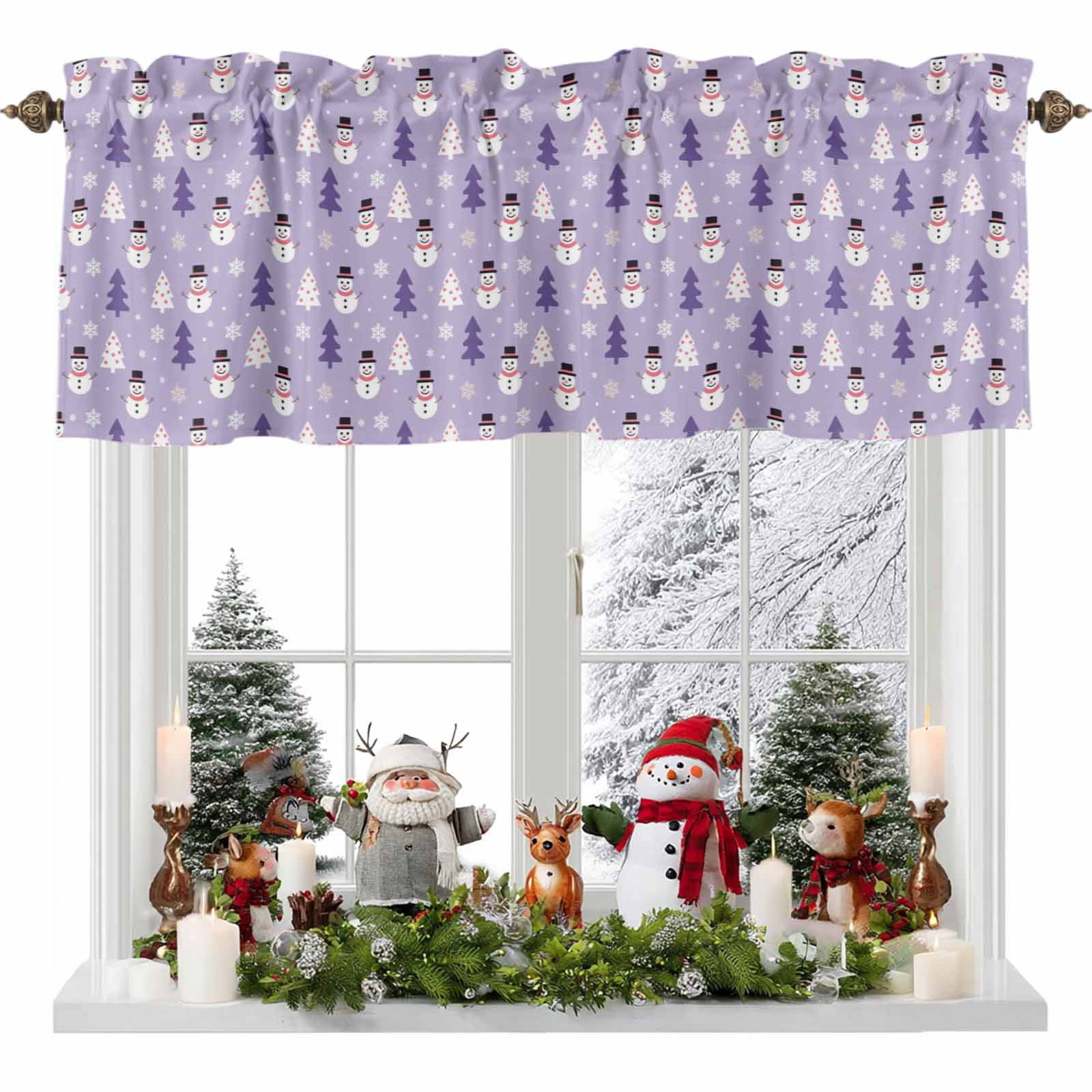 Christmas Purple Valances for Windows, Cartoon Snowman Xmas Tree ...