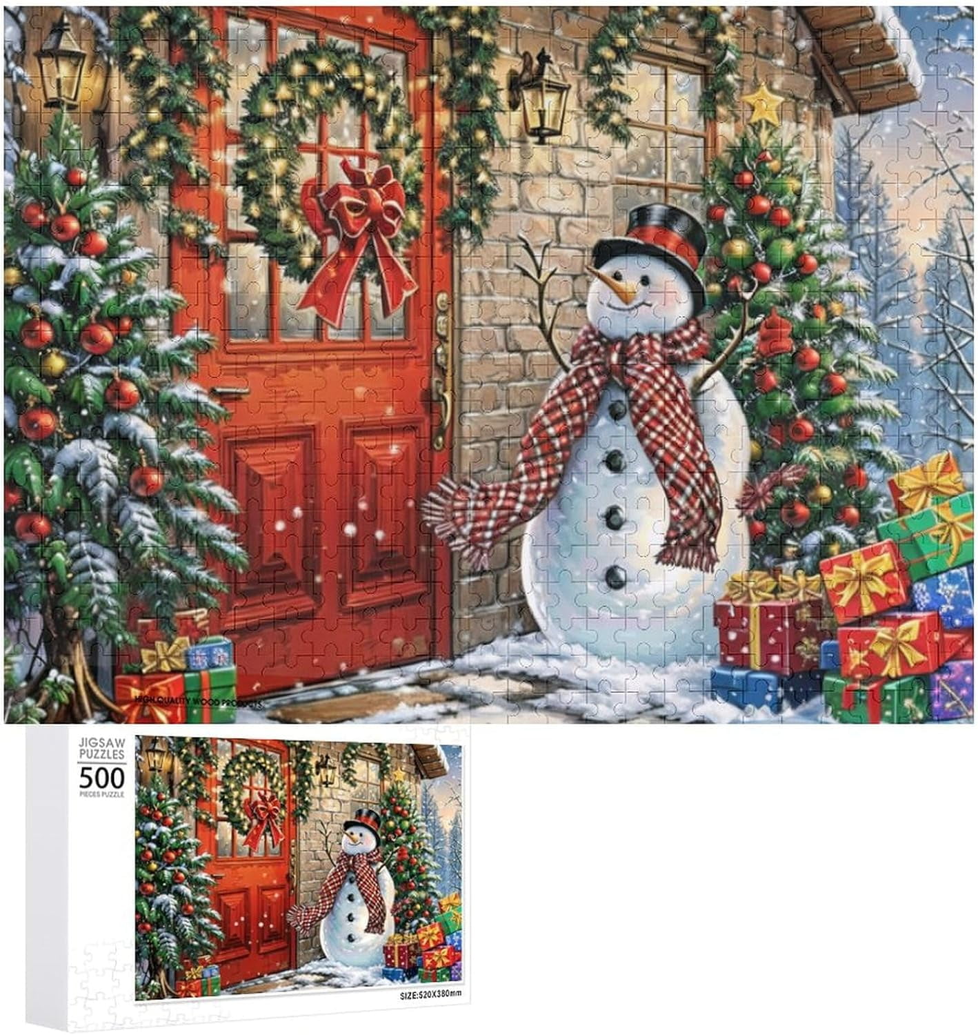 Christmas Puzzle 500 Piece Jigsaw Puzzle Illustration of Snowman in ...