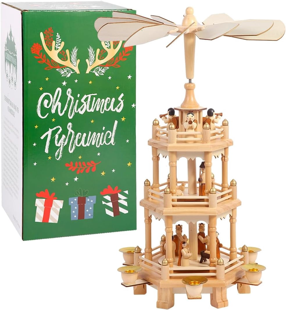 Christmas Pyramids with 6 Candle Holders - 18 Inches - 3 Tiers Carousel ...
