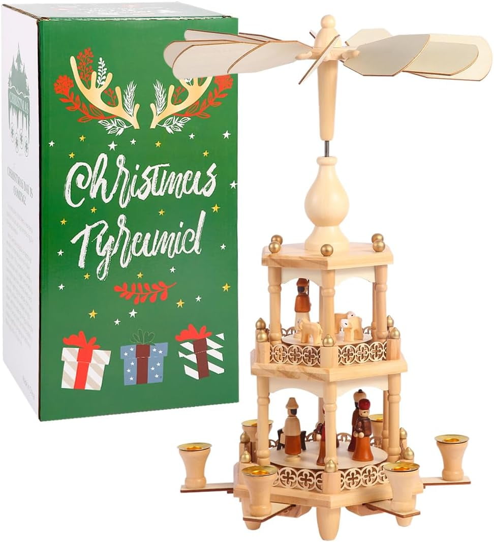 Christmas Pyramids with 6 Candle Holders - 18 Inches - 3 Tiers Carousel ...