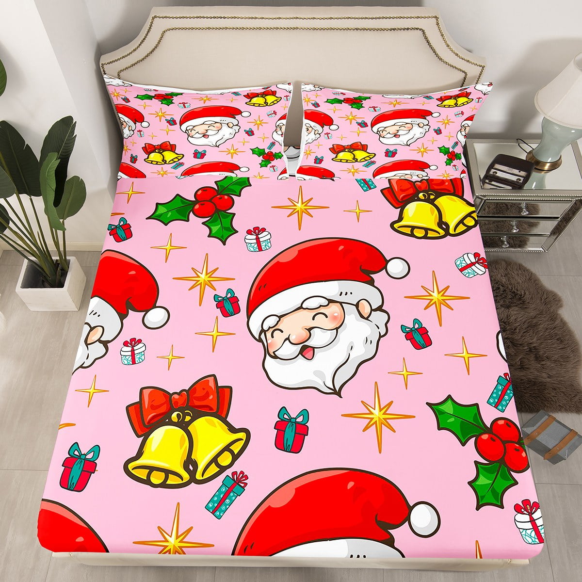 Christmas Queen Bedding Set Santa Claus Fitted Sheet for Girls Boys ...
