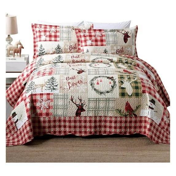 Christmas Quilt Set 3 Piece - Rustic Deer Bedspread - Lightweight ...