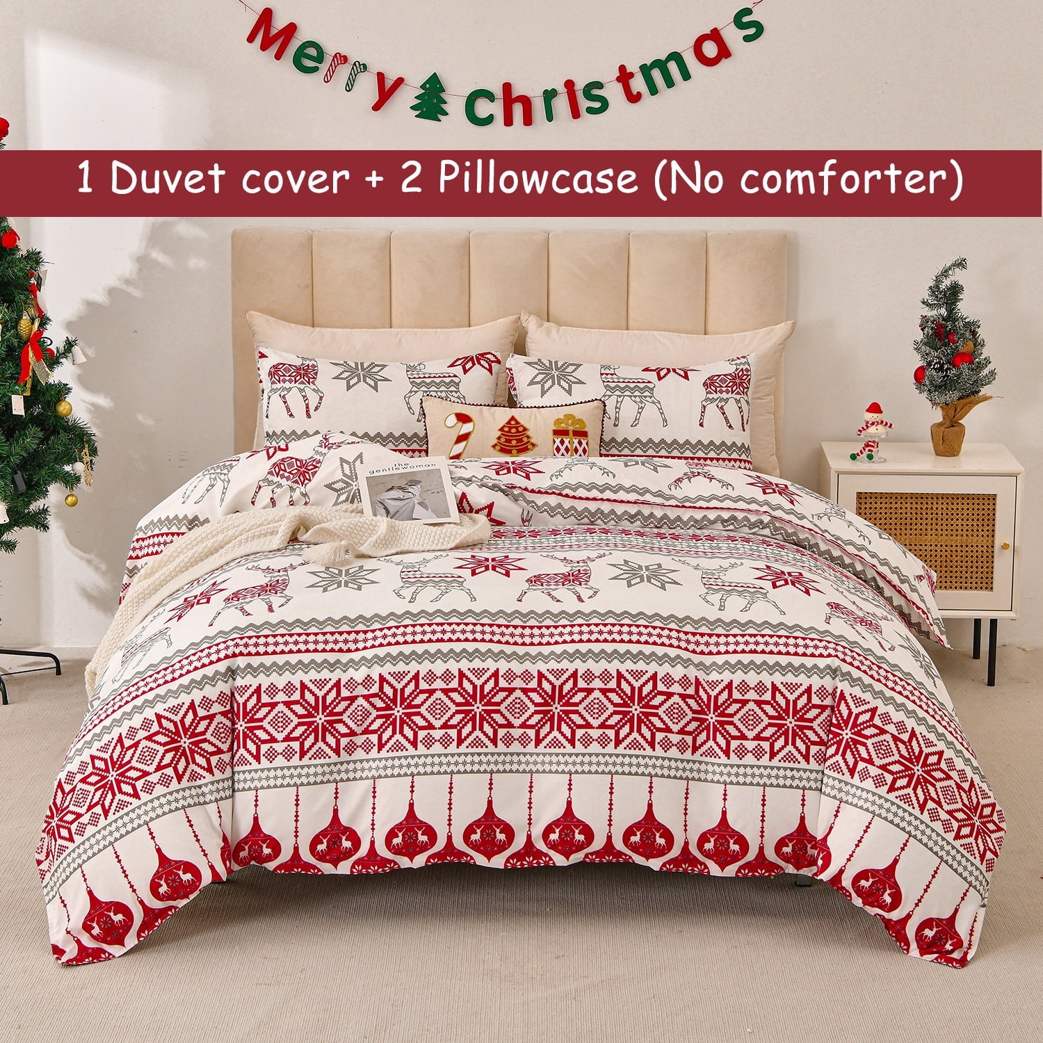 Anray Home 3Pcs Christmas Duvet Cover Set Queen Size Holiday Xmas ...