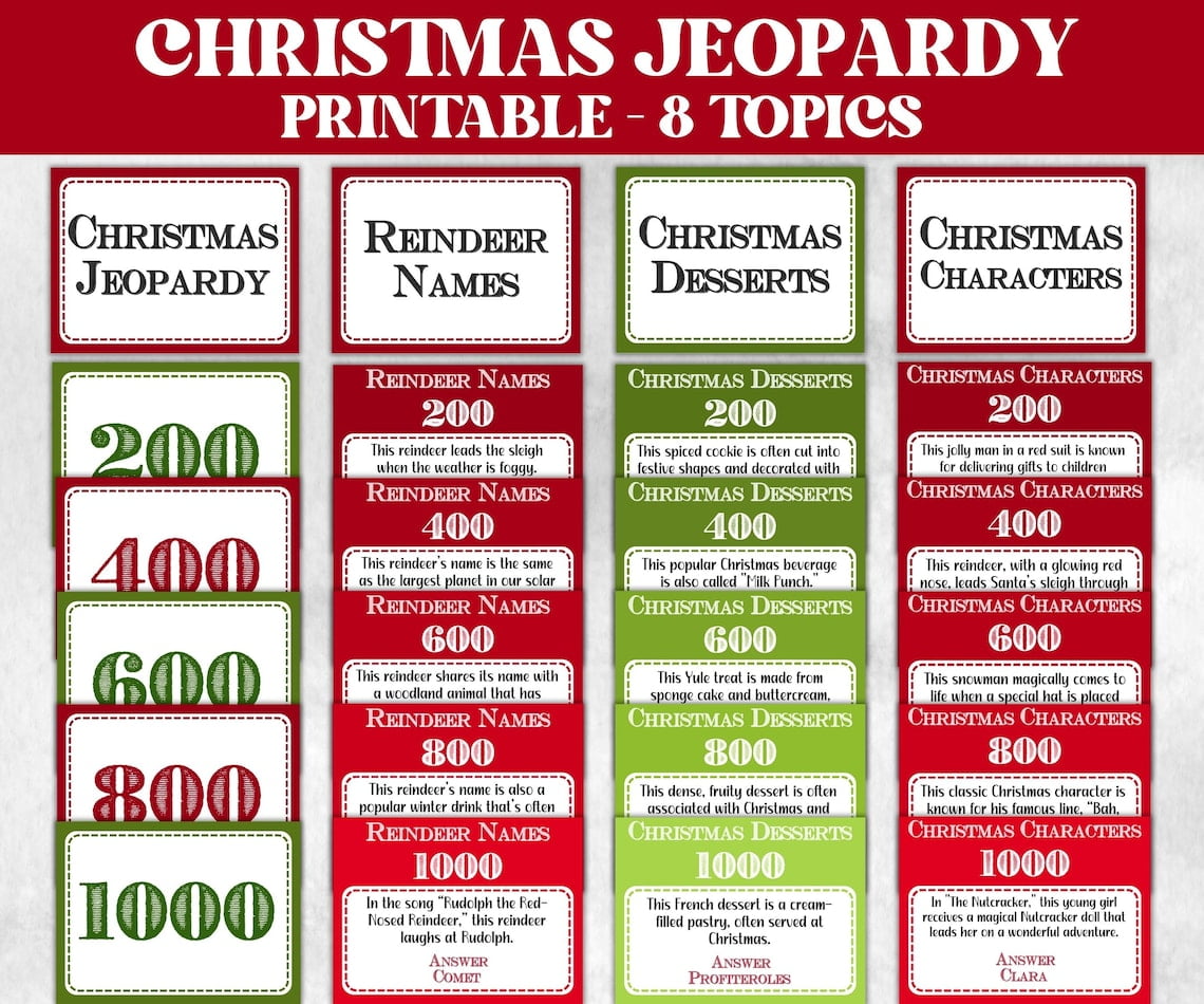 Christmas Quiz Style Game Printable Holiday Trivia Family Reunion Fun ...