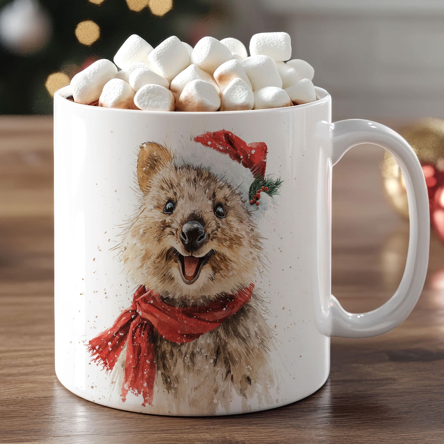 Christmas Quokka Ceramic Mug, Cute Holiday Santa Hat Cup, Gift for ...