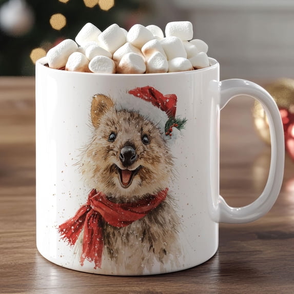 Christmas Quokka Ceramic Mug, Cute Holiday Santa Hat Cup, Gift for ...